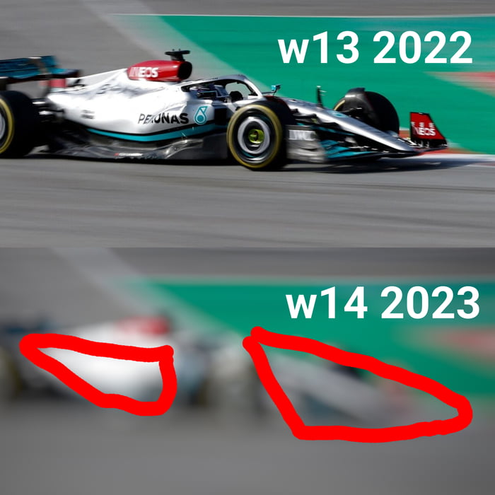Technical comparison w13 vs w14 sidepods and front end - 9GAG