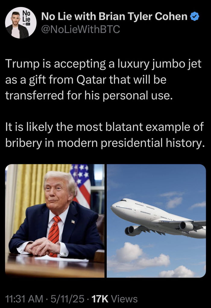 Qatar gifts Trump $400M Boeing Jet: - 9GAG