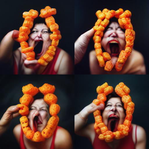 AI-generated art of a woman eating Cheetos (OC generated by MidJourney ...
