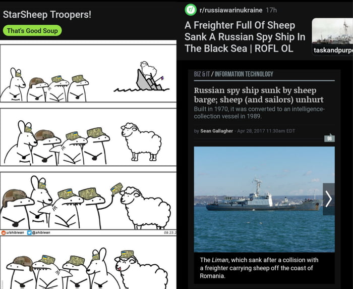 Russian Spy Ship sunk by SHEEP barge; sheep (and sailors) unhurt! - 9GAG