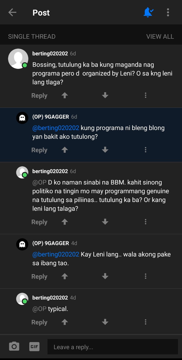 O mga die hard leni or bbm. Ganito ba kayo? Or tutulung kayo kahit sino basta maganda programa ...