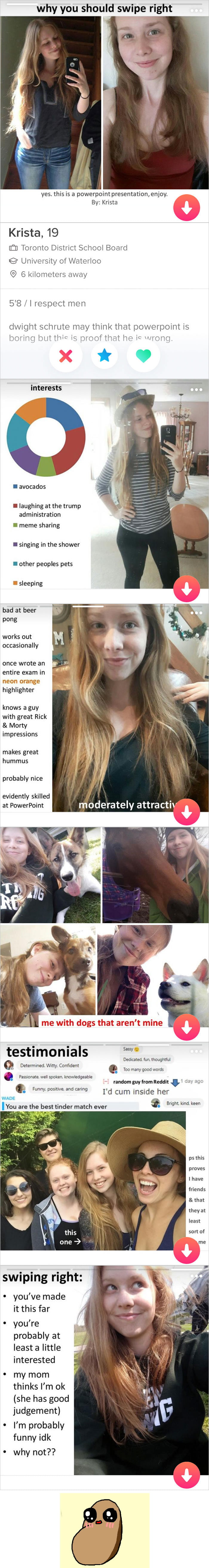 Girl Turned Her Tinder Profile Into A Powerpoint Explaining Why Everyone Should Swipe Right - 9GAG