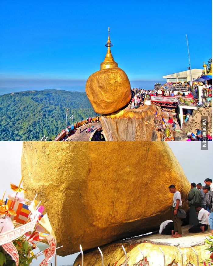 The Golden Rock in Myanmar (Kyaik htee yoe Pagoda) - 9GAG