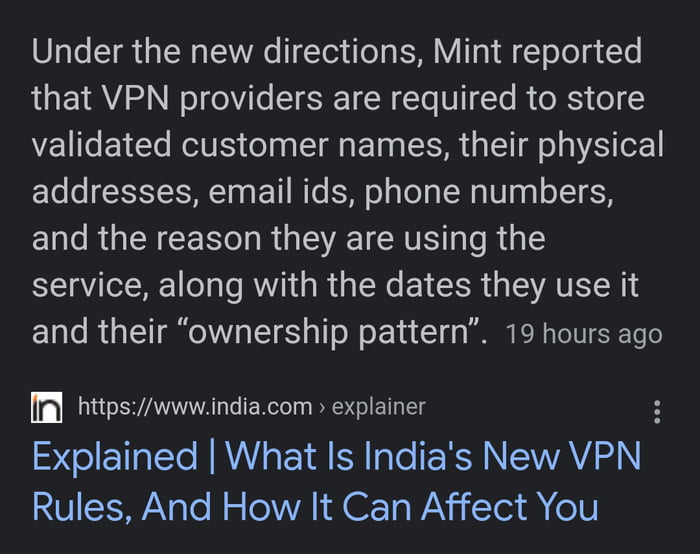 Lol these new VPN rules by India make vpn a joke, they can ask for ...
