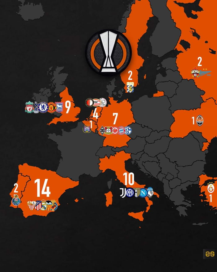 Map of all Uefa Cup/Europa League winners - 9GAG