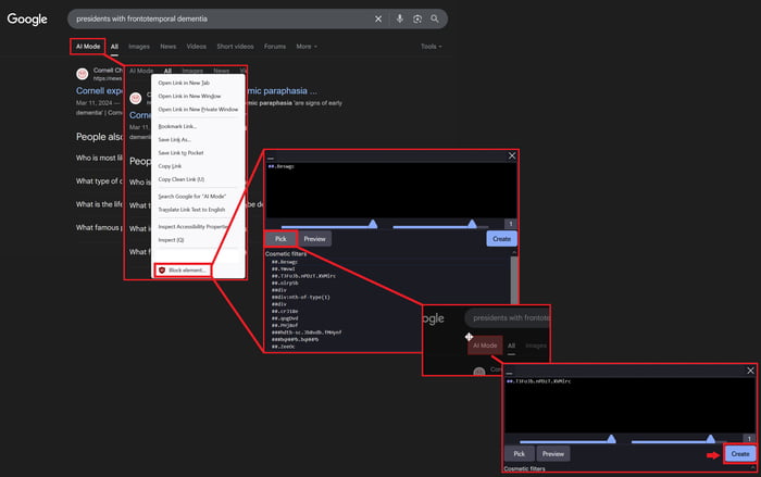 A cool guide to removing 'AI Mode' from Google using Firefox/Ublock... - 9GAG