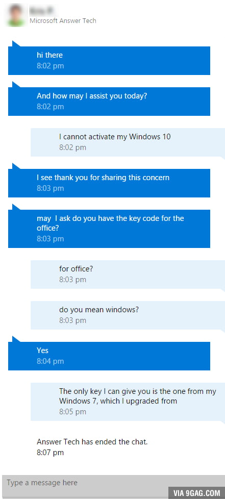 Microsoft Support at it's finest - 9GAG