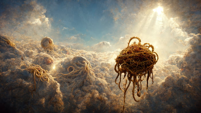 Painting of the flying spaghetti monster ca. 1912 - 9GAG