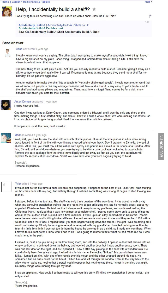 Yahoo: Help I accidentally build a shelf - 9GAG