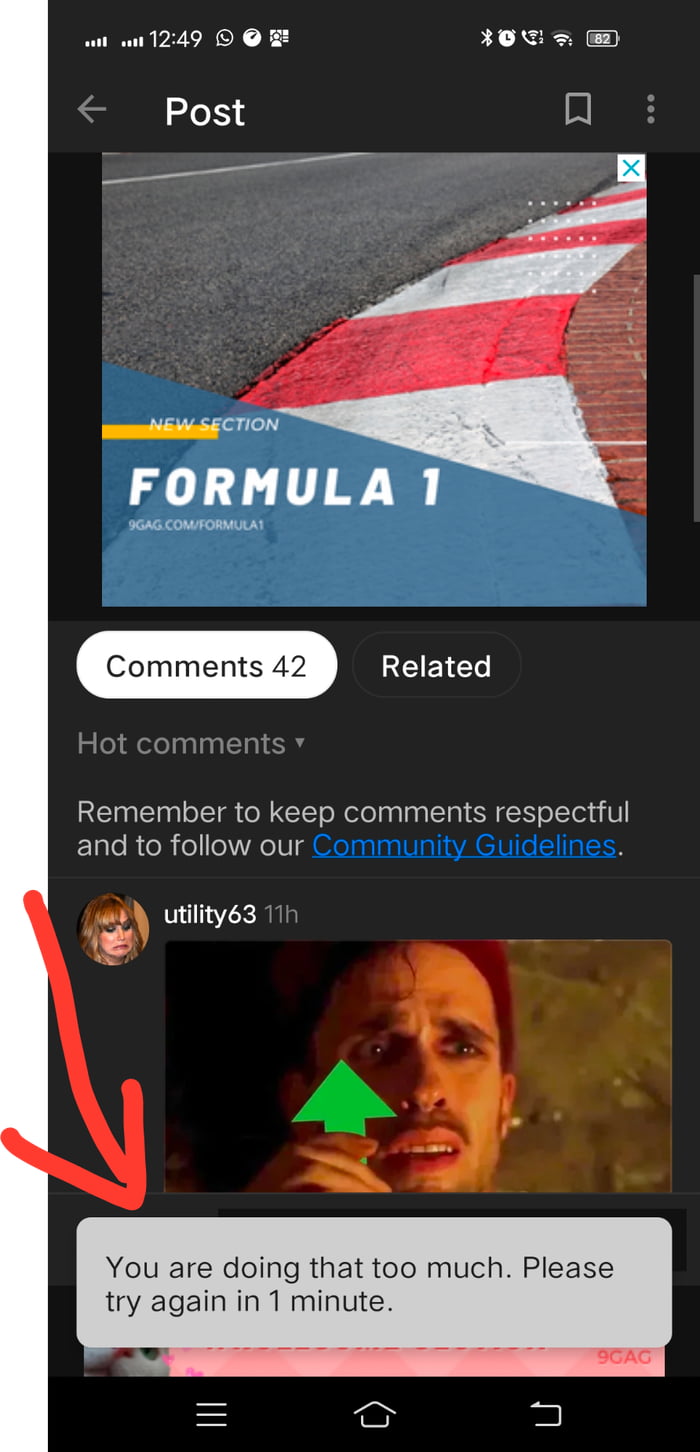 Wtf, tried commenting on some post on 9gag. This msg showed up, what it ...