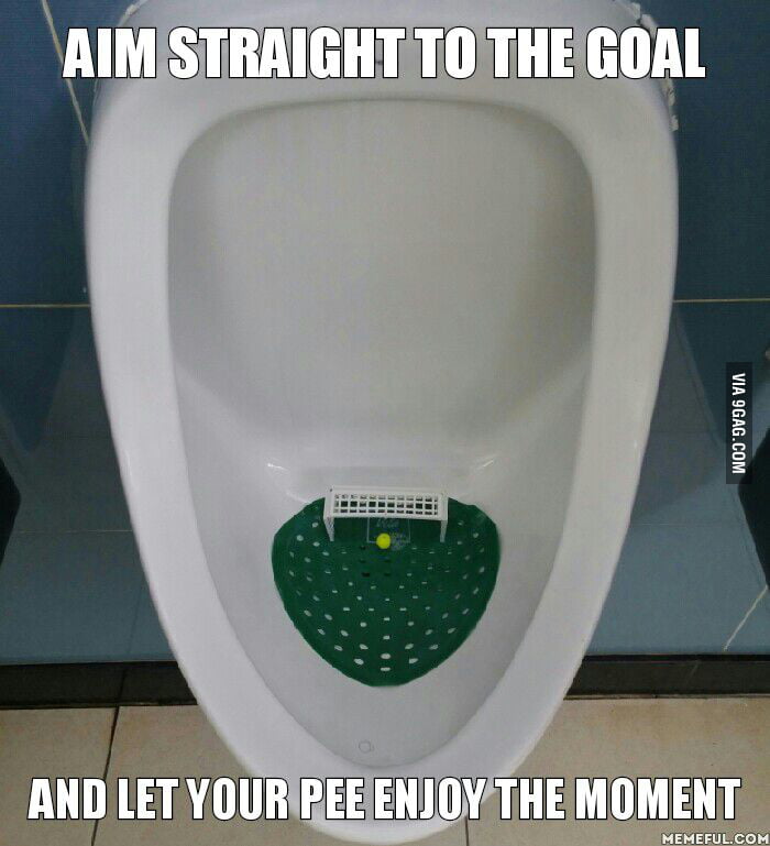 Went to bathroom and saw those little goals on every urinal, now you ...