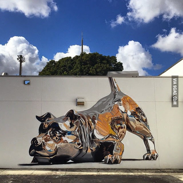 Chrome dog street art. - 9GAG