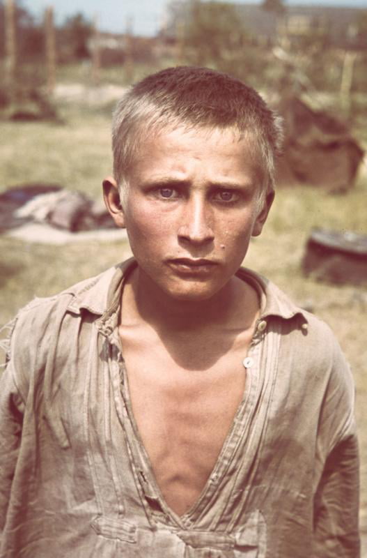 Portrait of a young Soviet soldier in a prisoner-of-war camp in Belarus ...