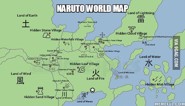 Naruto World Map Lands and Hidden Villages... - 9GAG