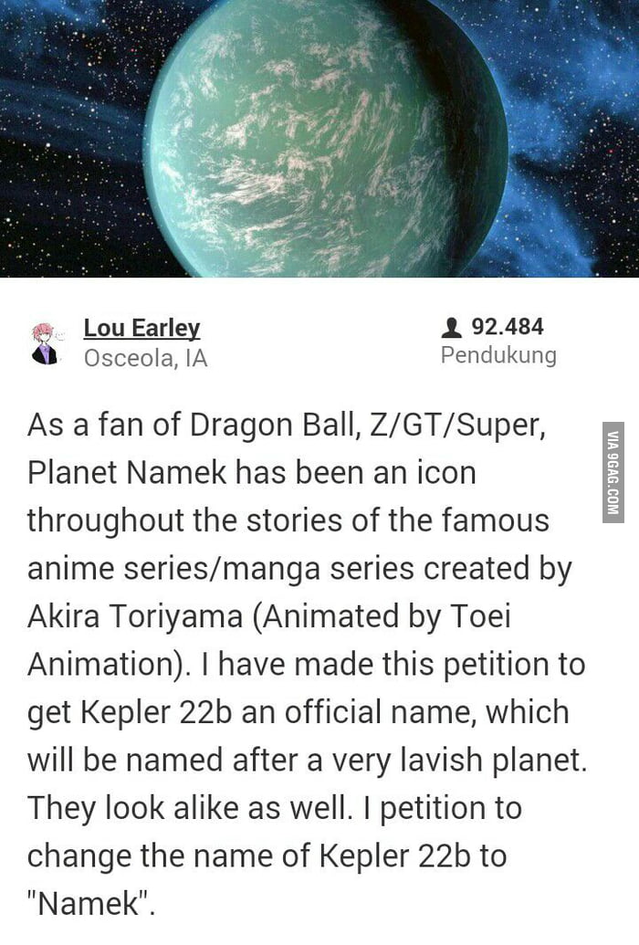 Changing the planet name of Kepler 22-b to "Namek" - 9GAG