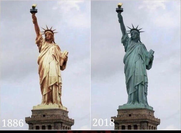 The original colour of the Statue of Liberty was brownish gold and over ...