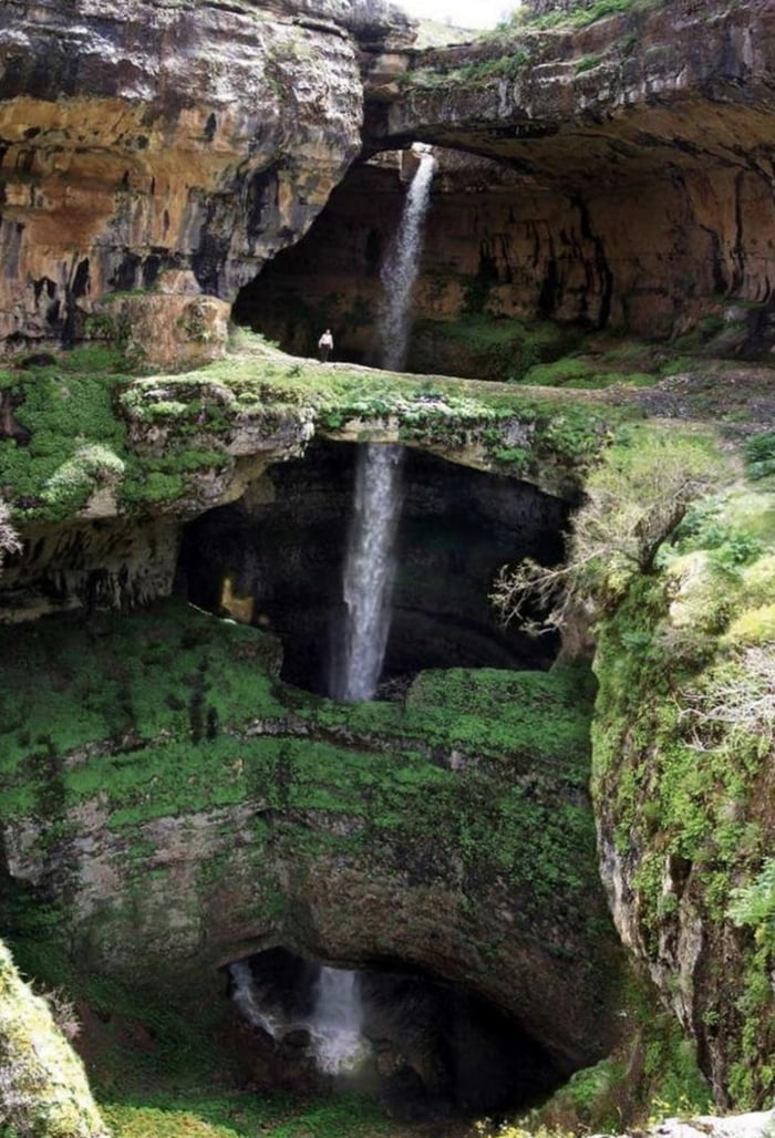 Water fall that eroded its way through 3 plateaus - 9GAG