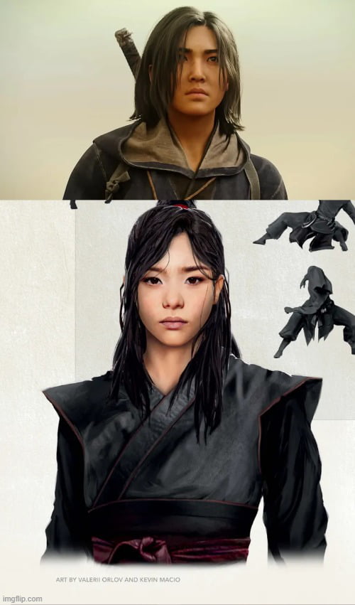 Concept art Naoe from AC:Shadows vs the final version, i will let the ...