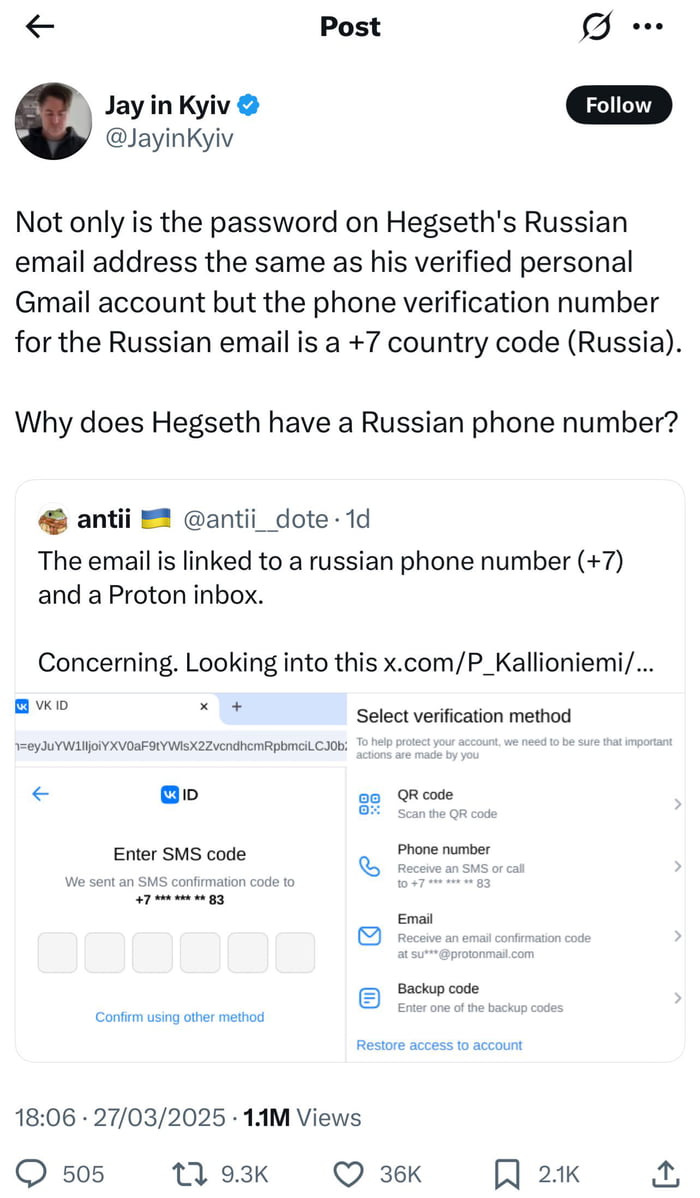 Hegseth’s Russian email has the same password as his verified gmail ...