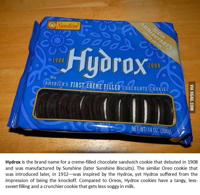 Oreos are actually a rip off of the Hydrox cookie. - 9GAG