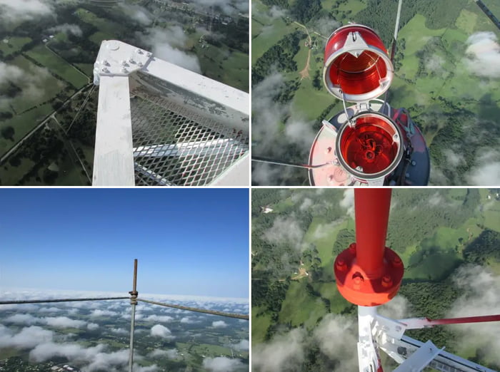 Working on a 610 meters tall tv tower for maintenance. - 9GAG