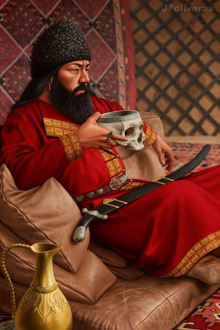 Pecheneg Turks Khan Kurya Khan drinking wine from the skull of the Rus ...
