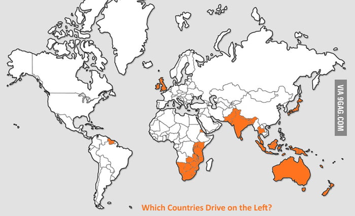 Countries that drive on the wrong side of the street - 9GAG