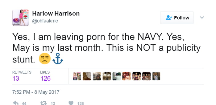 Adult actress is leaving porn to join the Navy. - 9GAG