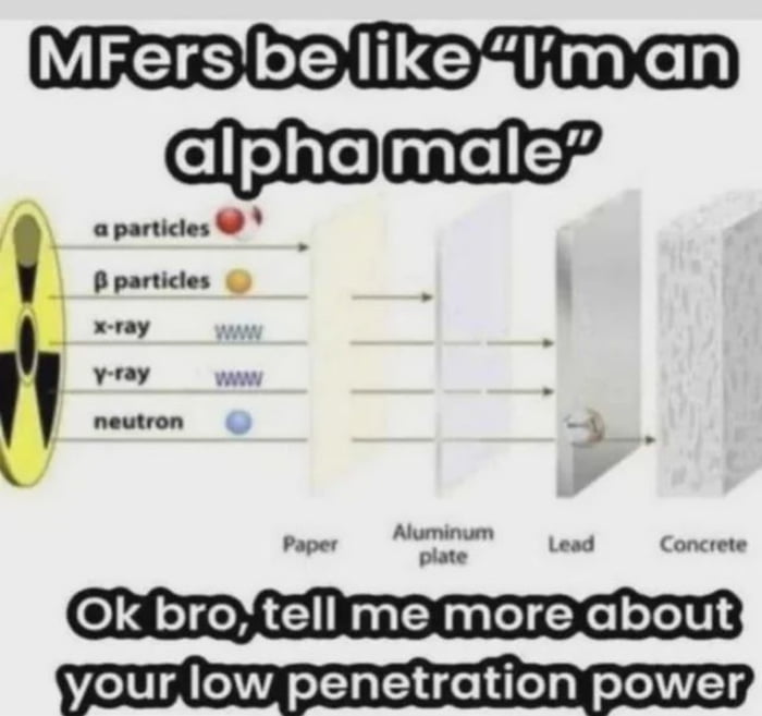 Alpha particles vs. the 'alpha male'. Makes sense. - 9GAG