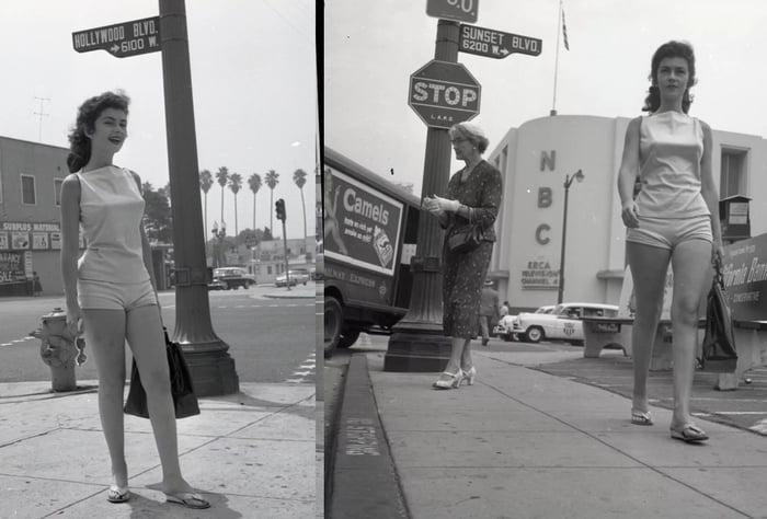 Woman walking down the sidewalk in LA (c. 1950s) - 9GAG