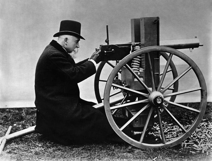 Hiram Maxim, inventor of the automatic machine gun, became deaf from ...