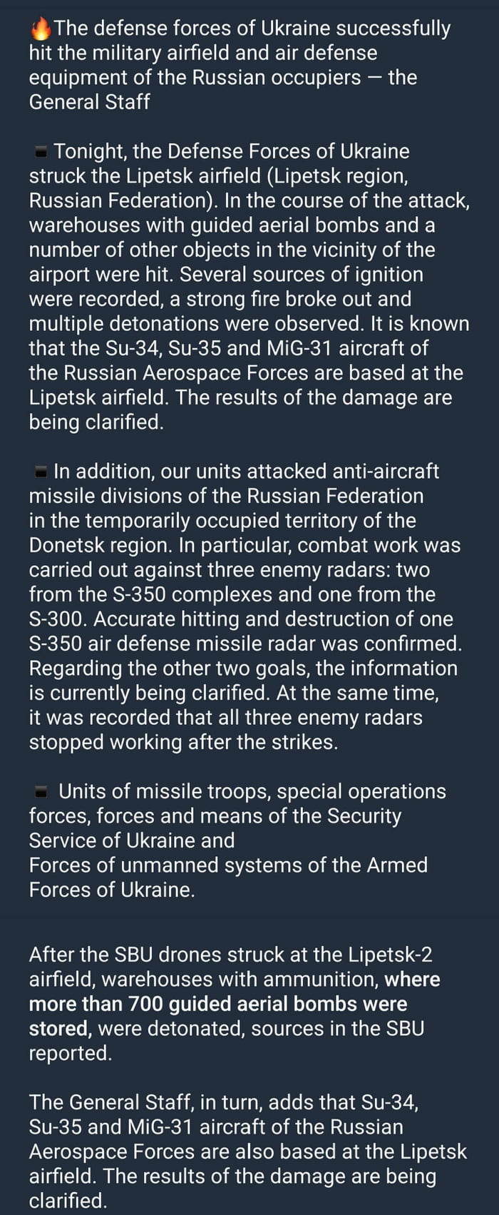 Update on the results of the SBU strikes on Lipetsk Airfield: Over 700 ...