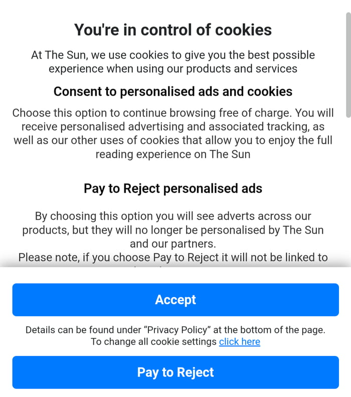Pop-up window from a website hosted in the UK. - 9GAG
