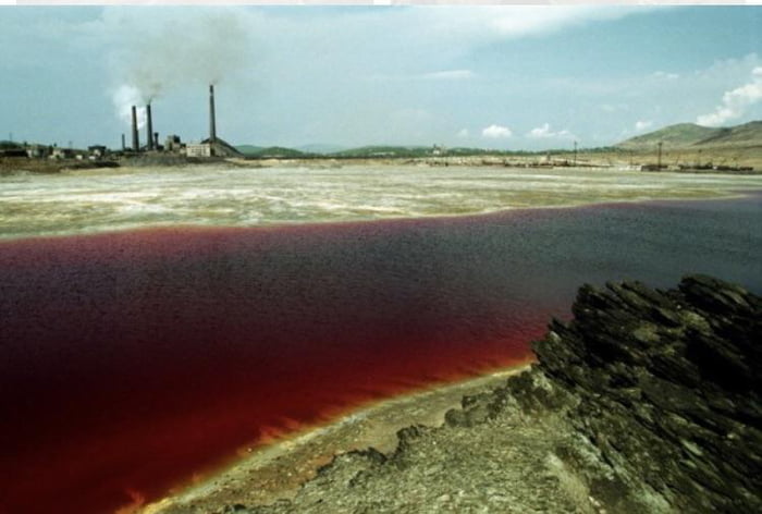 The Water is red at the Central Russian Lake Karachay, dubbed the most ...