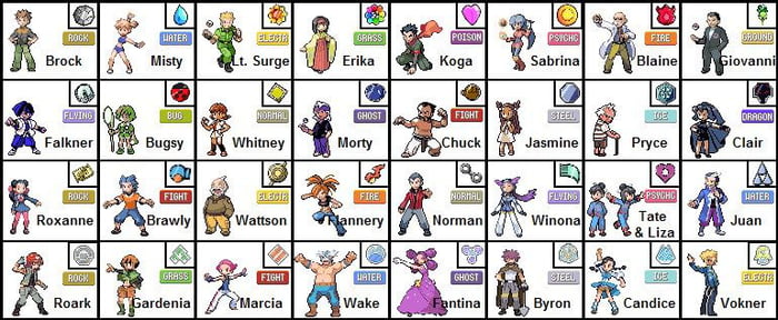 Gym Leaders gen1 to 4 - 9GAG