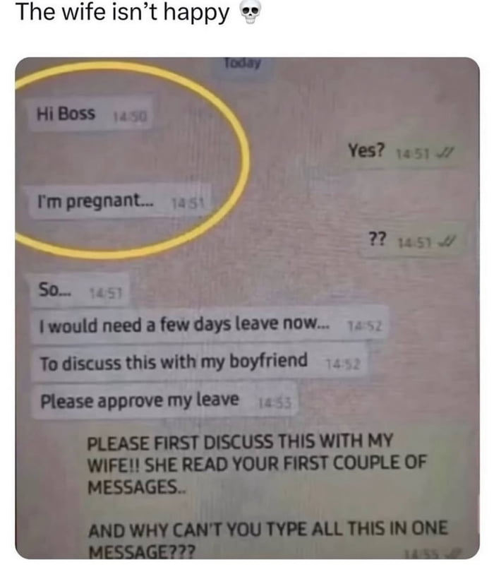 That awkward moment when the boss's wife reads your texts. - 9GAG