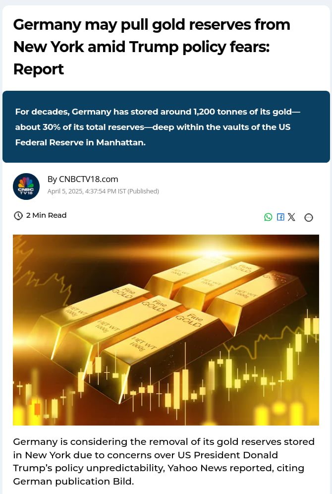 Germany has the second largest gold reserve in the world, after the US ...