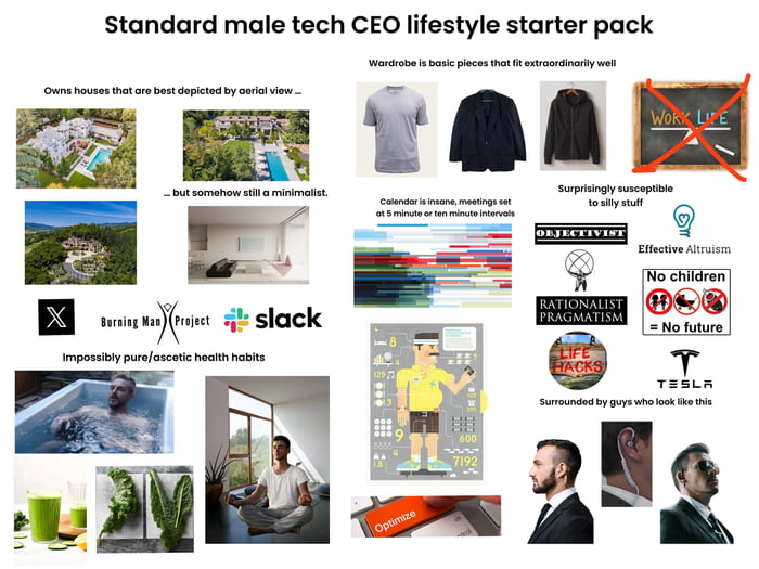 Standard male tech CEO lifestyle starter pack - 9GAG