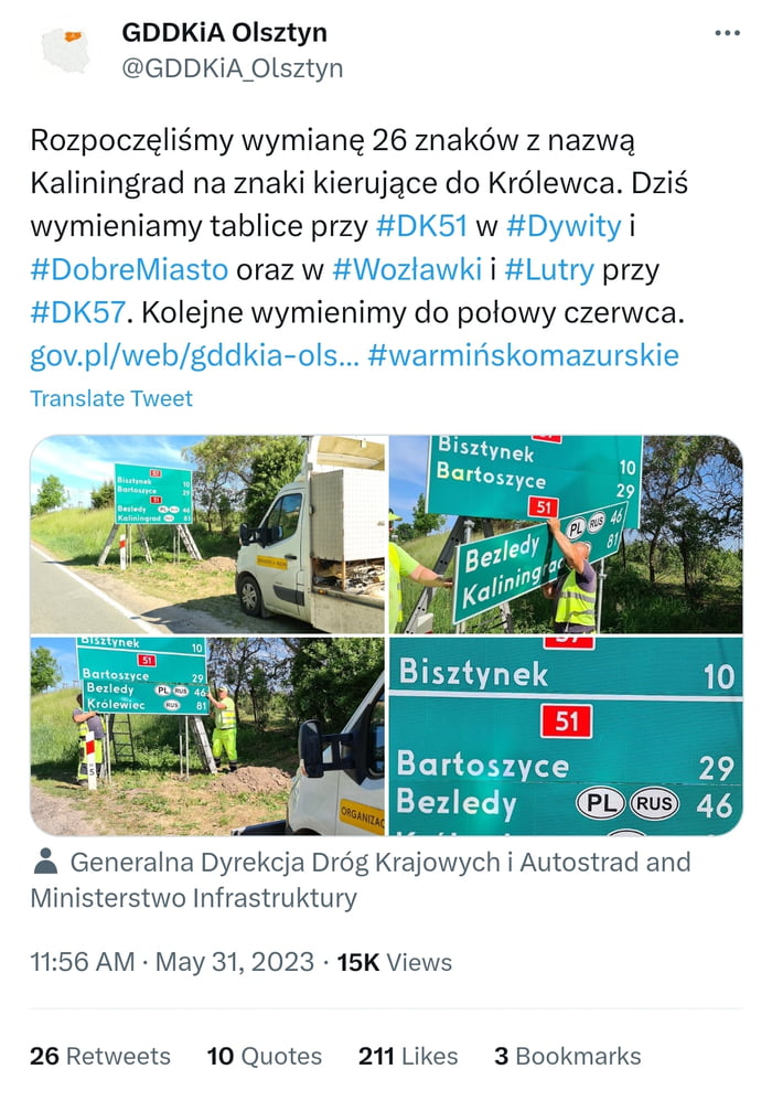 Poland actually replacing 26 signs of Kaliningrad with Królewiec. The ...