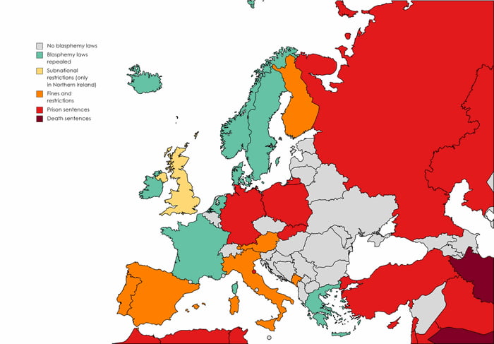 Map of Blasphemy laws in Europe - 9GAG