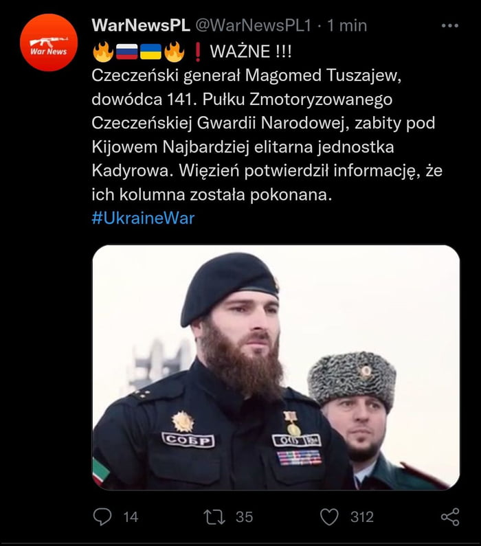 Chechen general Magomed Tushayev, commander of the 141st Motorized ...