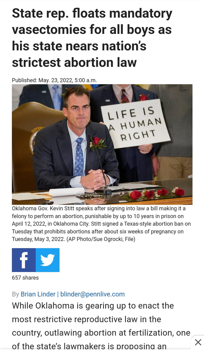 Mandatory vasectomies! Good job Republicans. Keep voting for people like this. I can't wait to ...