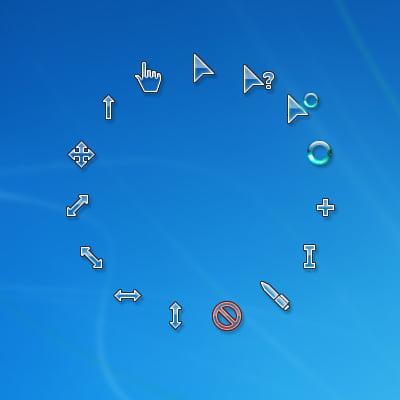 Trying out custom cursor making. Made an Aero Glass varient of the default Windows 7 cursors ...