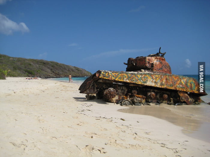 Abandoned tank left by the US Navy in Vieques island. The NAVY used our ...