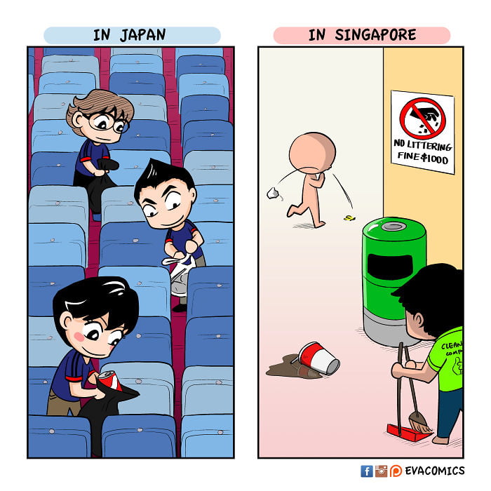 Artist Shares The Cultural Differences Between Japan, Singapore And The US - 9GAG