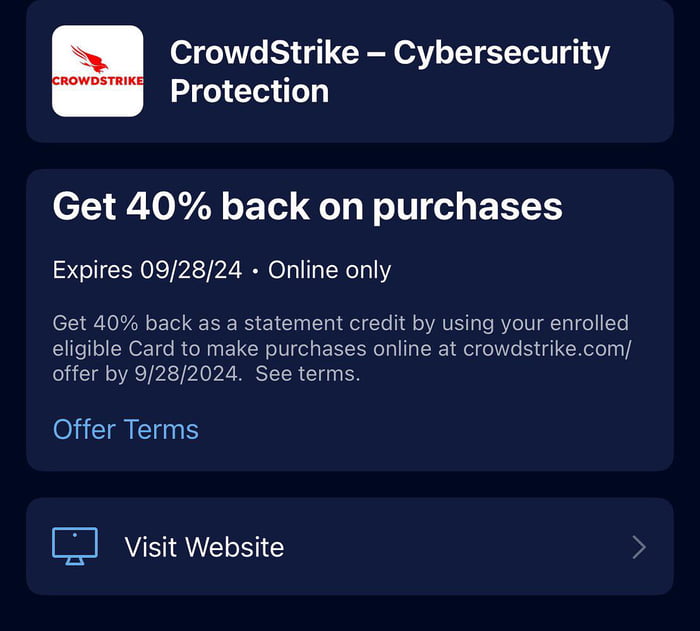 American Express offering 40% back for Crowdstrike. - 9GAG
