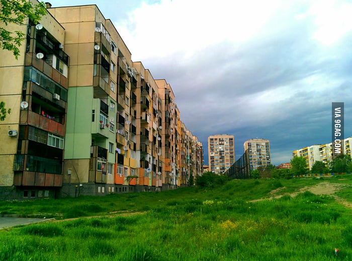 Old Soviet apartment buildings in Bulgaria colored up - 9GAG