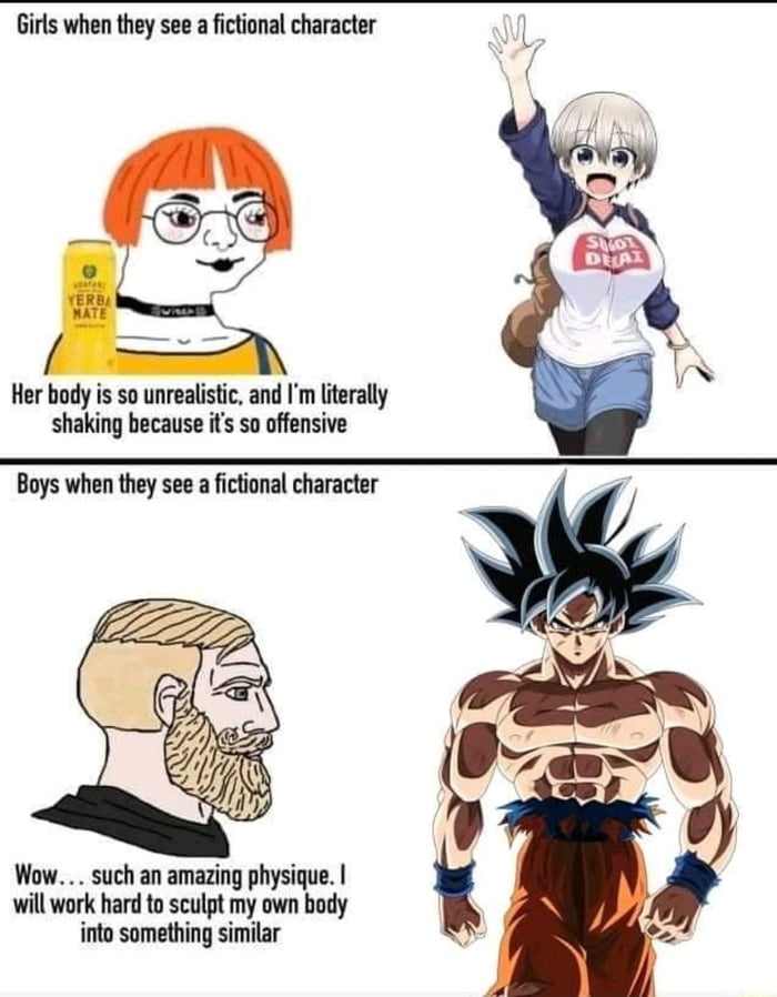 Based. Women see unattainable standards, men see challenges. - 9GAG