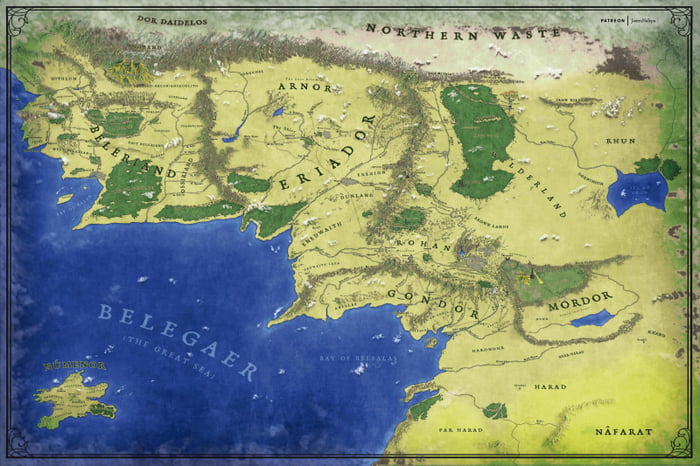 The best Middle earth map featuring Beleriand I've encountered. Art by ...