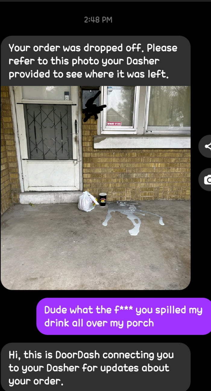 Door Dash Driver spills drink and sends me a picture - 9GAG